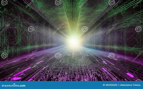 Abstract Futuristic Concept Intricate Circuitry And Luminous Data Streams Converging On A