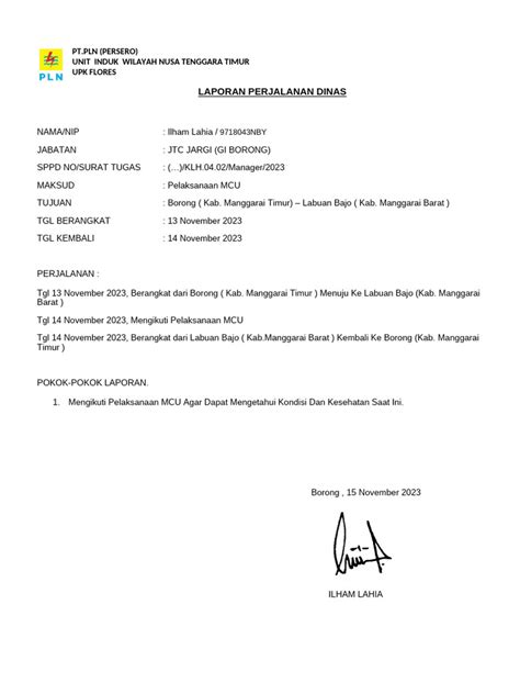 Laporan Perjalanan Dinas Ilham Lahia Pdf