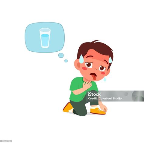 행복한 귀여운 아이 소년과 소녀는 여름 철에 더운 날씨 때문에 너무 목마른 느낌 기진맥진에 대한 스톡 벡터 아트 및 기타 이미지 기진맥진 피곤한 계절 Istock