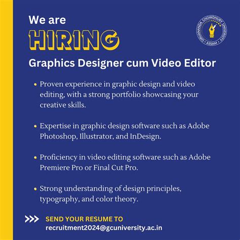 Hiring Jobs Vacancy Gcuassam Graphicsdesigner Videoediting Videoeditors Gcuniversity