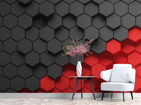 Red Hexagon Pattern Wallpaper