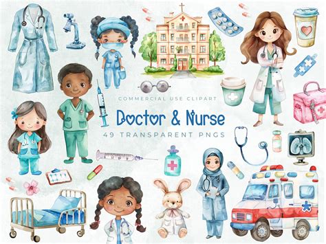 Nurse And Doctor Clipart Cute Nurse Clipart Bundle Medical Watercolor