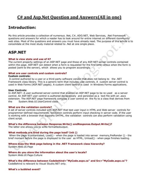 C Sharp And Interview Questions Pdf