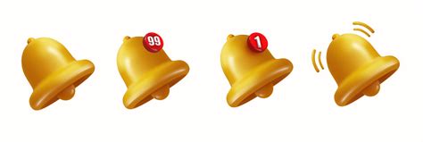 그림이 있는 알림 레이블이 있는 종소리가 울리는 3d 아이콘의 종소리 벡터 현실적인 울리는 종 아이콘입니다 3차원 형태에 대한 스톡 벡터 아트 및 기타 이미지 Istock