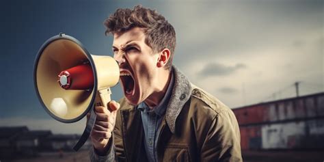 Premium Photo A Man Announcement Loud Speaker