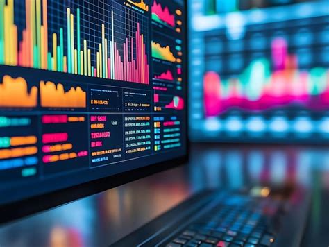 Computer Monitor Displaying Financial Charts And Data Realistic Photo Premium Ai Generated Image