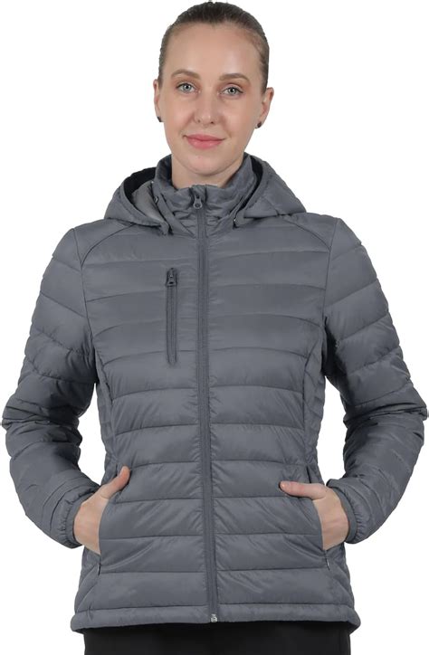 Fit Space 여성용 퍼퍼 재킷 합성 절연 다운 퀼팅 경량 코트 후드가 있는 방수 포장 가능 티몬
