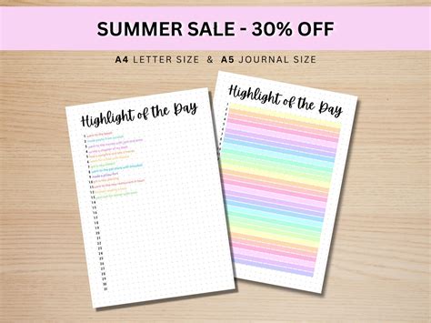 Highlight Of The Day Printable Journal Page Memory Tracker Daily