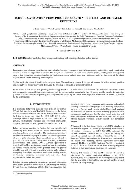 Pdf Indoor Navigation From Point Clouds 3d Modelling And Obstacle