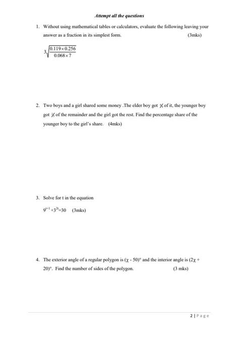 Form 3 Mathematics Paper 1 End Of Term 3 Examination 2023 1854
