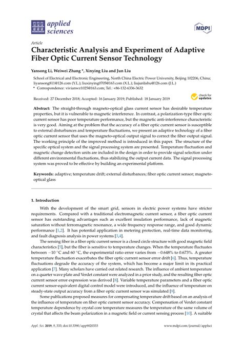 Pdf Characteristic Analysis And Experiment Of Adaptive Fiber Optic Current Sensor Technology