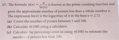 Solved 7 The Formula πnlnnn Is Known As The Prime