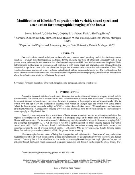 Pdf Modification Of Kirchhoff Migration With Variable Sound Speed And Attenuation For