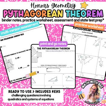 Honors Geometry Pythagorean Theorem BUNDLE By Mathwithbee TPT
