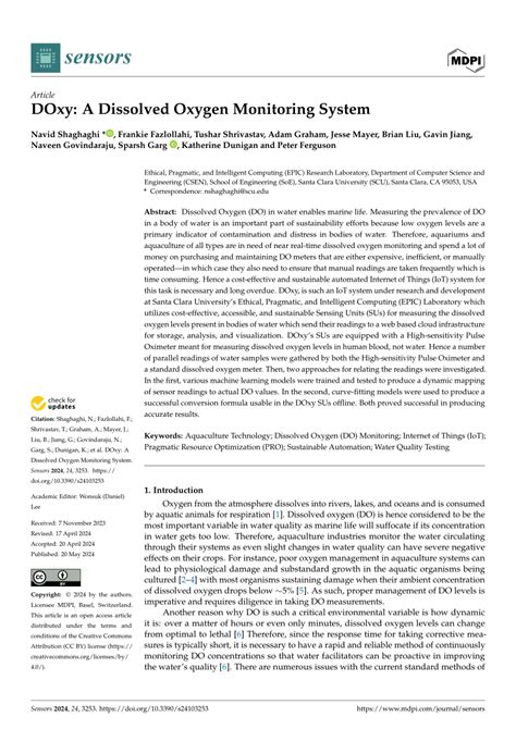 Pdf Doxy A Dissolved Oxygen Monitoring System
