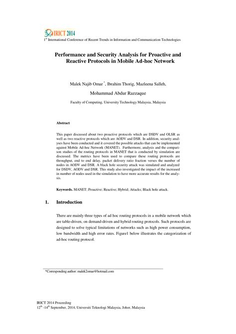 Pdf Performance And Security Analysis For Proactive And Reactive Protocols In Mobile Ad Hoc