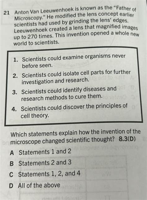 Solved 21 Anton Van Leeuwenhoek Is Known As The “father Of Microscopy