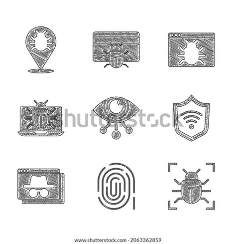 Set Eye Scan Fingerprint System Bug Stock Vector Royalty Free 2063362859 Shutterstock
