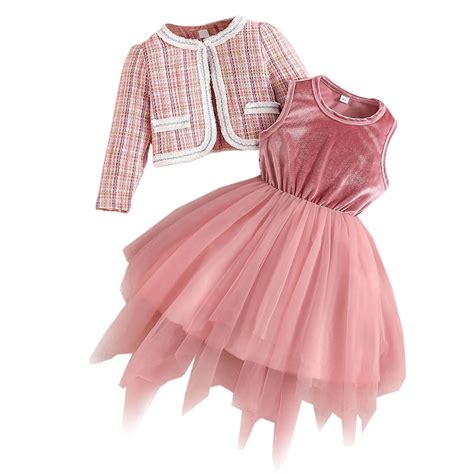 Girls2 Piece Outfit Tweed Crop Jacket Velvet Patchwork Asymmetrical