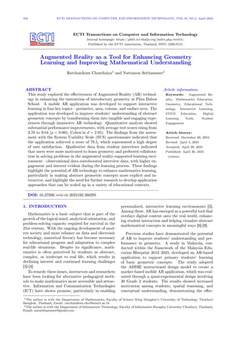 Pdf Augmented Reality As A Tool For Enhancing Geometry Learning And Improving Mathematical