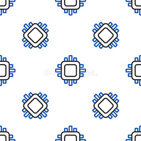 line computer processor with microcircuits cpu icon isolated seamless