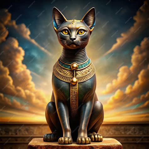 Bastet Statue Representing Ancient Egyptian Culture In A Vibrant Sunset