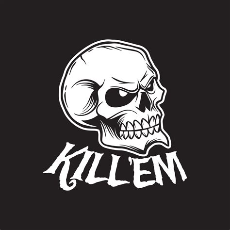 Kill Skull Art Black And White Hand Drawn Illustration Vector 41167018