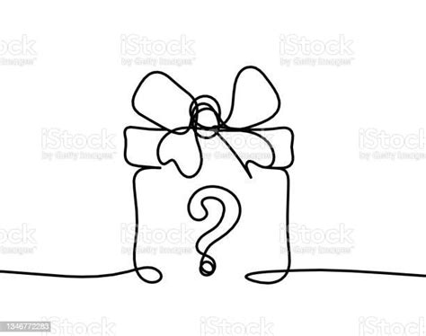 물음표가 있는 추상선물 상자가 흰색 배경에 연속 선 그리기로 합니다 개념 무엇을 사야 합니까 구매에 대한 스톡 벡터 아트 및