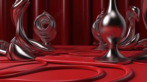 은색 금속이 있는 빨간색 배경의 유리 조각 3d 렌더링 빨간색 바닥 벨벳 장식 실버 플래티넘에 추상 금속 모양 고화질 사진 사진 배경 일러스트 및 사진 무료 다운로드