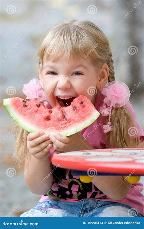 Cute Girl Eating Watermelon Stock Image Image Of Food Cute 10996413