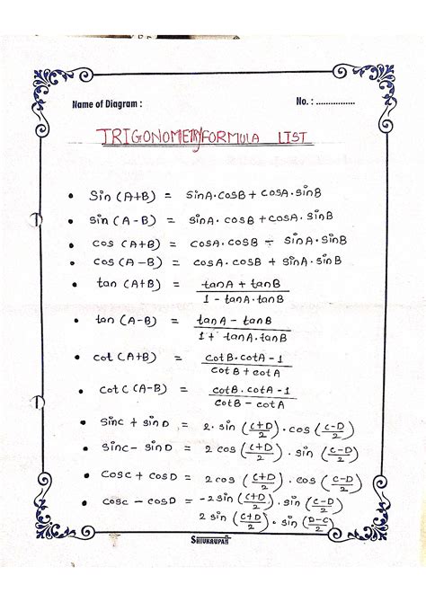 Trigonometry Formula Sheet