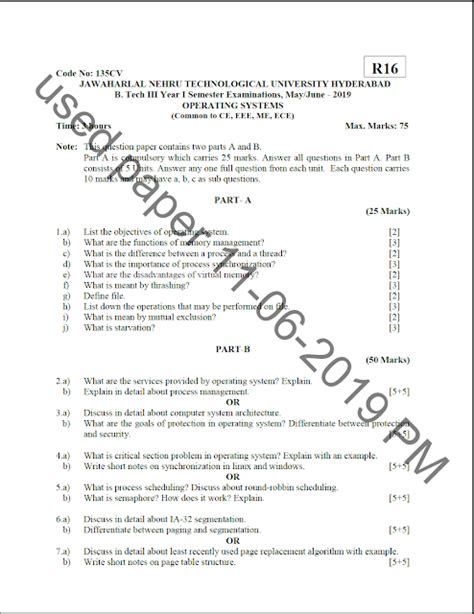 Jntuh Btech Operating Systems Mayjune 2019 Question Paper
