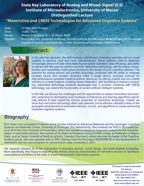 Skl Amsv Ime Distinguished Lecture By Prof Erika Covi Assistant Professor Zernike Institute