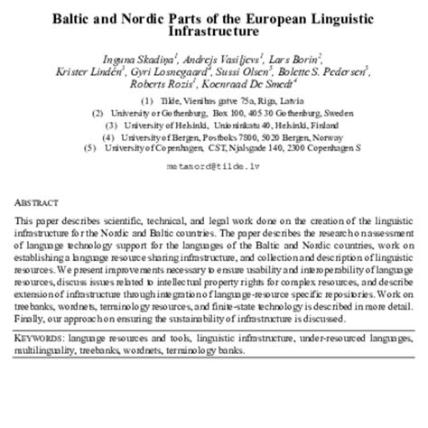 Baltic And Nordic Parts Of The European Linguistic Infrastructure Acl Anthology