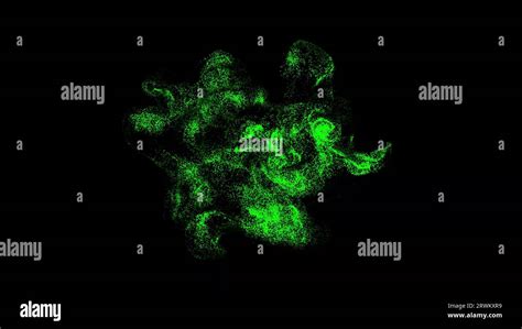 Two Cubes Of Dots Collide And Mix In A Turbulent Stream Of Particles