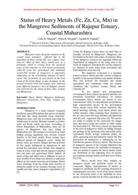 Pdf Status Of Heavy Metals Fe Zn Cu Mn In The Mangrove Sediments