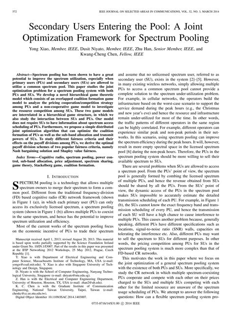 Solution Secondary Users Entering The Pool A Joint Optimization