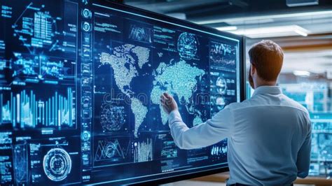 An Engaged Professional Interacts With A Digital Map On A Futuristic Touchscreen Showcasing