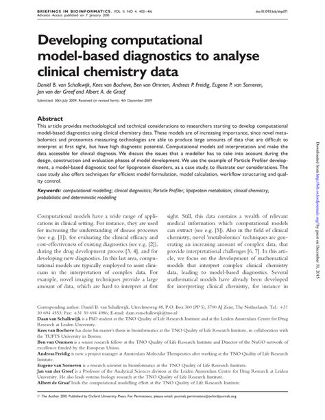 Pdf Developing Computational Model Based Diagnostics To Analyse Clinical Chemistry Data
