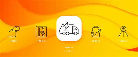 자동차 설정 아이콘입니다 전기 자동차 전기 전기 충전 배터리 축전지 주차 도로 교통 기술 개념입니다 5 단계의 인포 그래픽 타임
