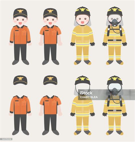 제복을 입은 소방관 Vecter 캐릭터 일러스트레이션 세트입니다 소방관에 대한 스톡 벡터 아트 및 기타 이미지 소방관 한국 공무원 Istock