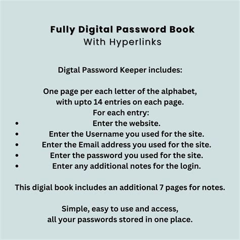 Digital Password Book Goodnotes Notability Password Tracker