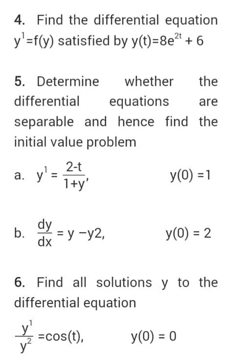 Solved 4 Find The Differential Equation Y F Y Satisfied