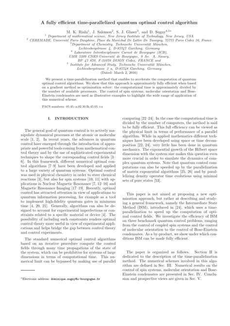 Pdf A Full Efficient Time Parallelized Optimal Quantum Control Algorithm