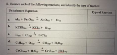 Solved 4 Balance Each Of The Following Reactions And