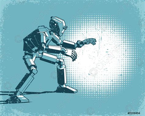 Humanoid Robot And Spot Light Vintage Retro Poster Stock Vector