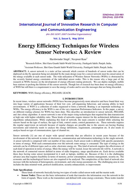 PDF Energy Efficiency Techniques For Wireless Sensor Networks A Review