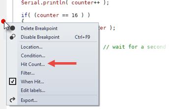 Using Breakpoints Hit Counters