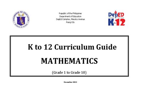 Pdf K To 12 Curriculum Guide Mathematics