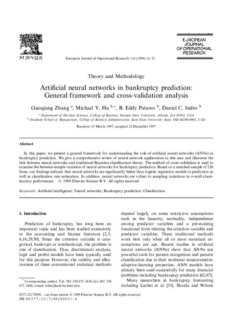 Pdf Artificial Neural Networks In Bankruptcy Prediction General Framework And Cross